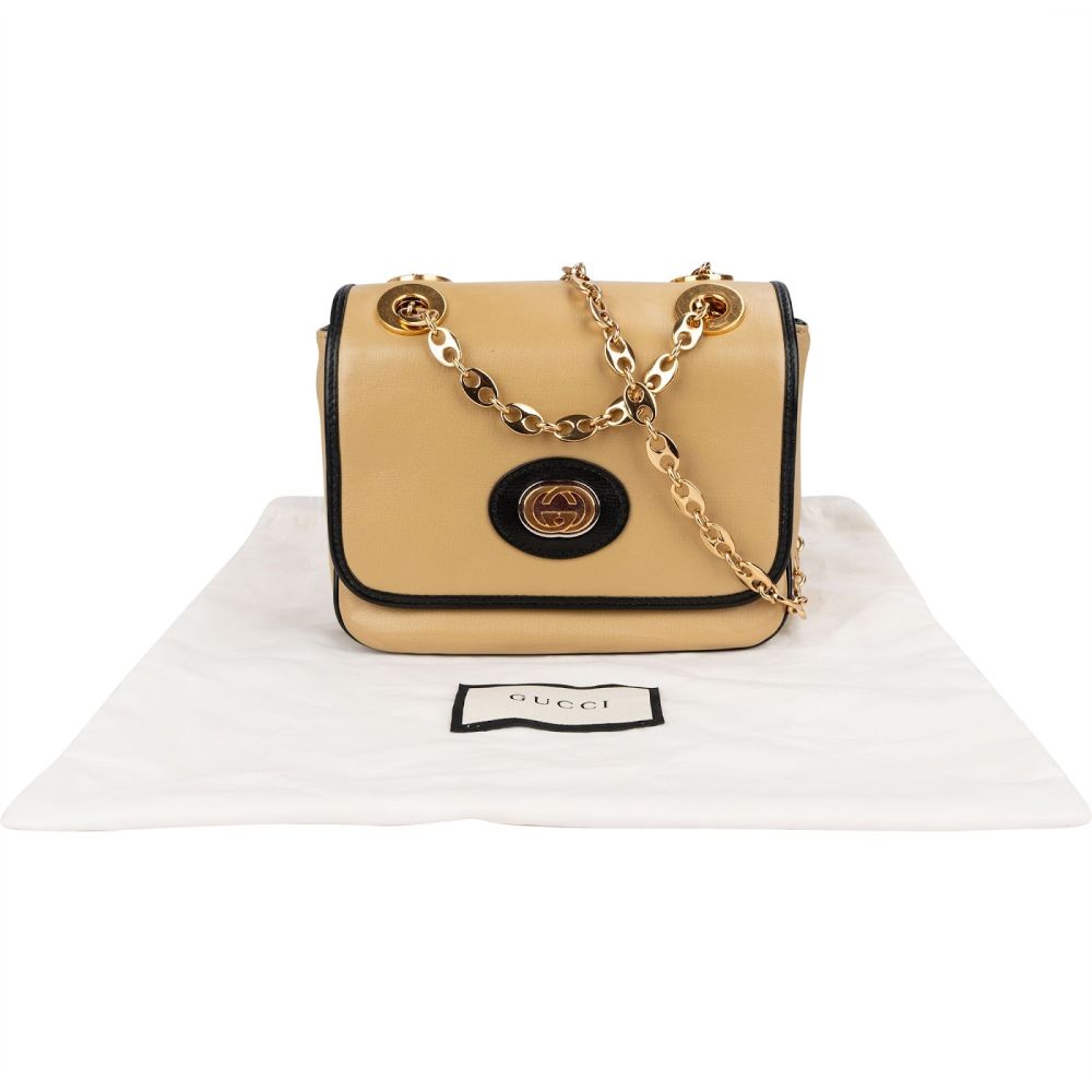 GUCCI Gucci Leather GG Vintage Marina Chain Double Flap Crossbody Bag